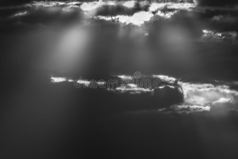 Sunbeam in Dramatic Black White Sky with Dark Clouds Stock Image ...