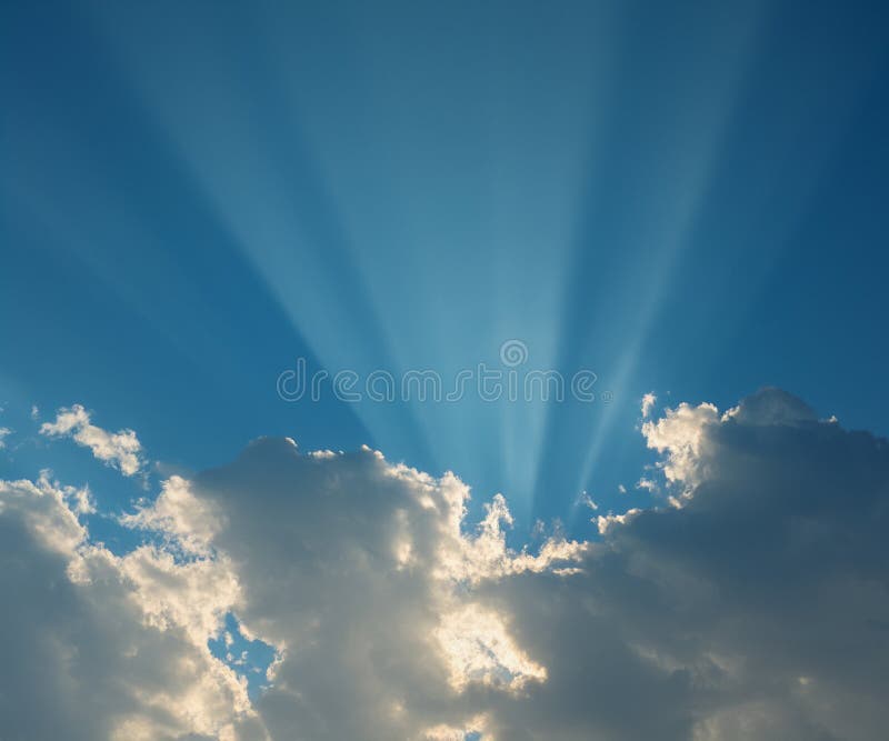 Sunbeam through the Haze on Blue Sky, Horizontal Stock Image - Image of ...