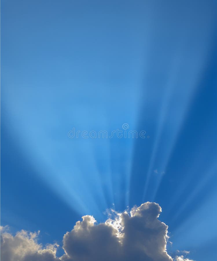 Sunbeam through the Haze on Blue Sky, Vertical Stock Image - Image of ...