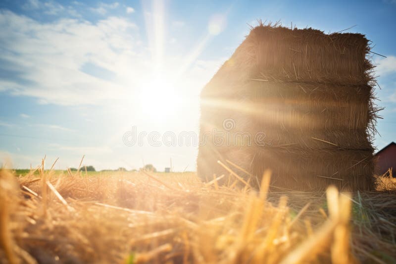 Sunbeam Hitting a Stack of Hay Bales Stock Image - Image of generated ...