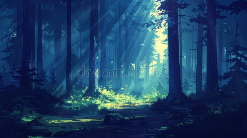 A Sunbeam Illuminates a Path through a Dense, Mysterious Forest. the ...