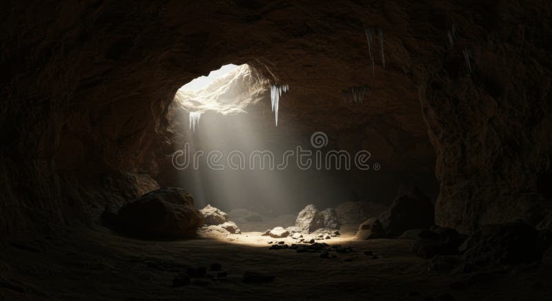 Sunbeam Illuminating Dark Cave Interior Stock Illustration ...