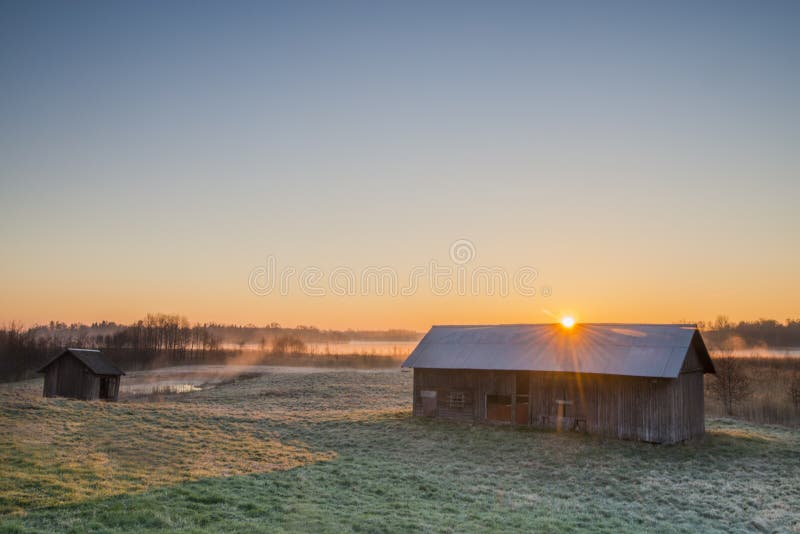 Sunbeam over the barn stock photo. Image of blue, lake - 42167056