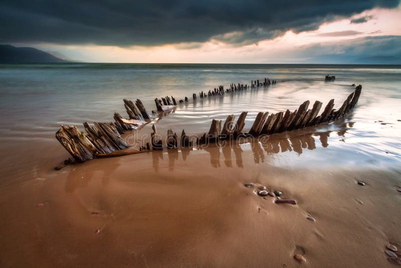 Sunbeam Ship Wreck on Irish Beach - HDR Stock Photo - Image of ...