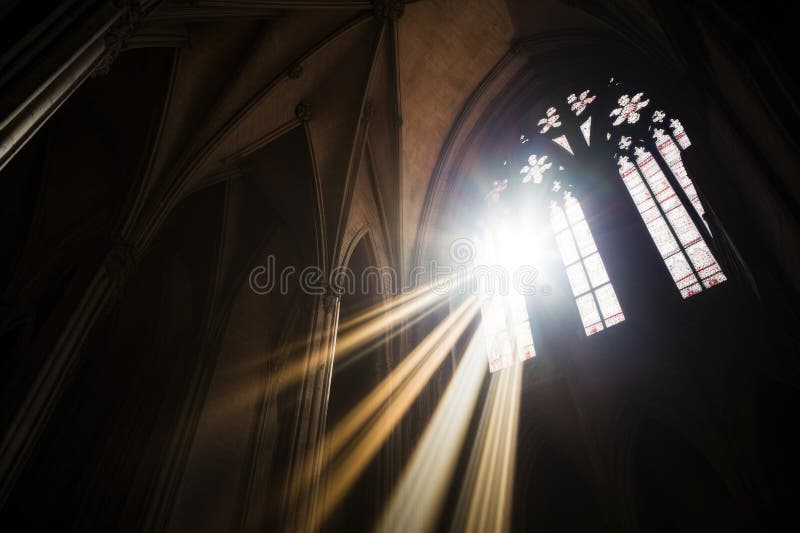 Sunbeam Streaming through a Gothic Cathedrals Window Stock Photo ...