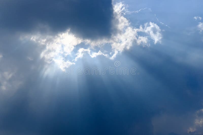 Sunbeam, Sunlight through the Haze, Cloud on the Blue Sky . Cloud with Sun Ray Stock Image ...