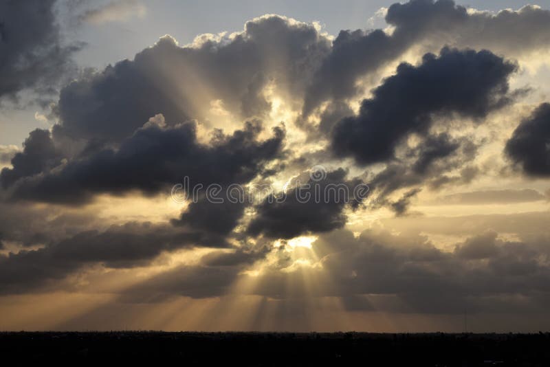Sunbeams Breaking through Clouds Stock Image - Image of forecast ...