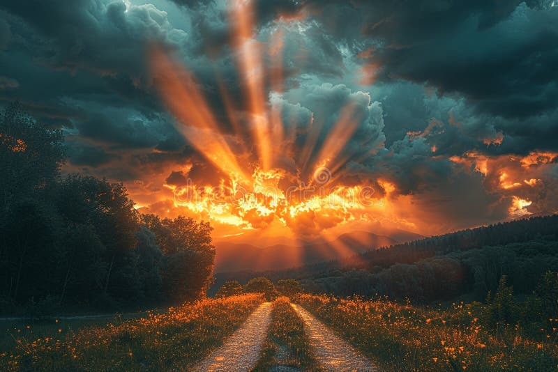 Sunbeams Breaking through Dark Clouds after a Storm Stock Image - Image ...