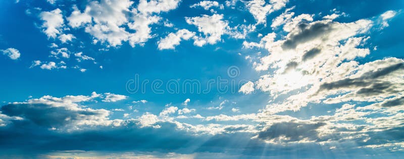 Sunbeams Breaking through Dramatic Cumulus Clouds. Change of Weather ...