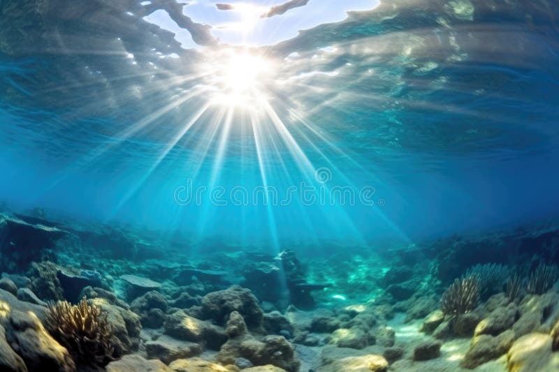 Sunbeams Breaking through Water Surface Around a Reef Stock Image ...
