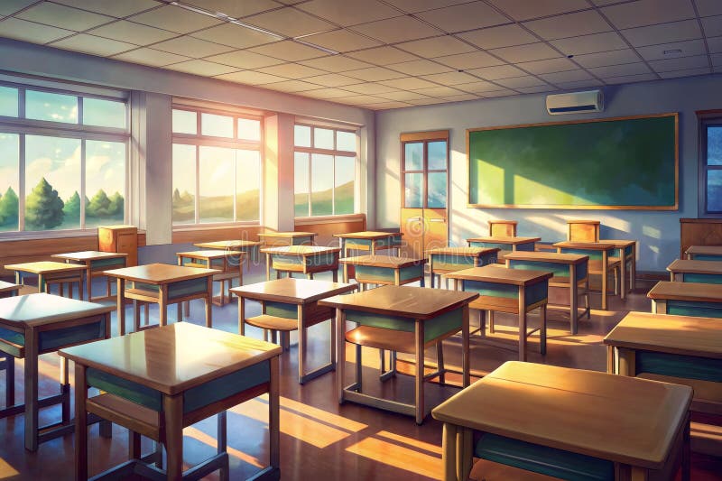 Sunbeams Dance on Empty Desks in a Quiet Classroom Stock Photo - Image ...