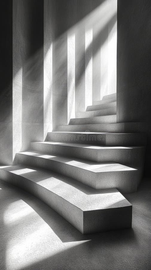 Sunbeams Illuminate Concrete Staircase in Modern Minimalist Building ...