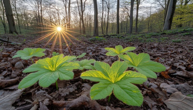 Sunbeams Illuminate Spring Awakening. First Spring Flowers Emerging in ...