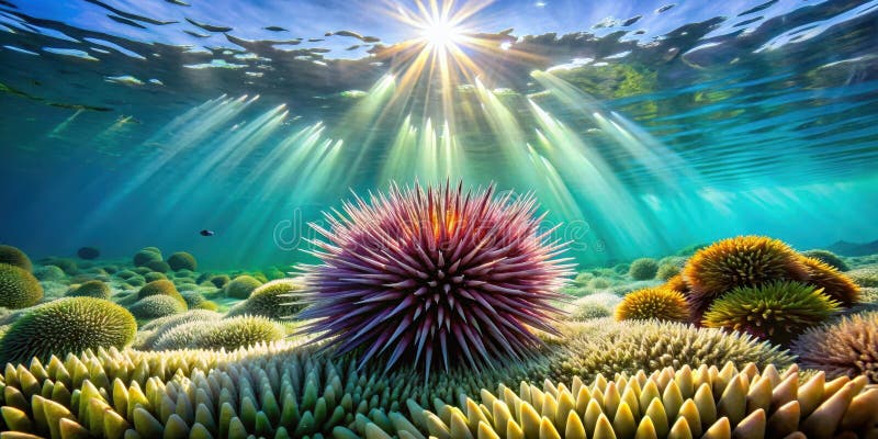 Sunbeams Illuminate Vibrant Underwater Ecosystem with Sea Urchins and ...