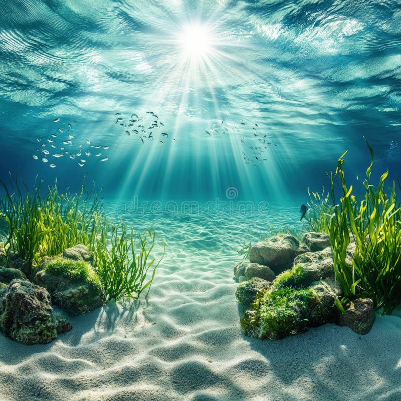 Sunbeams Illuminating Crystal Clear Riverbed with Algae and Fish Stock ...