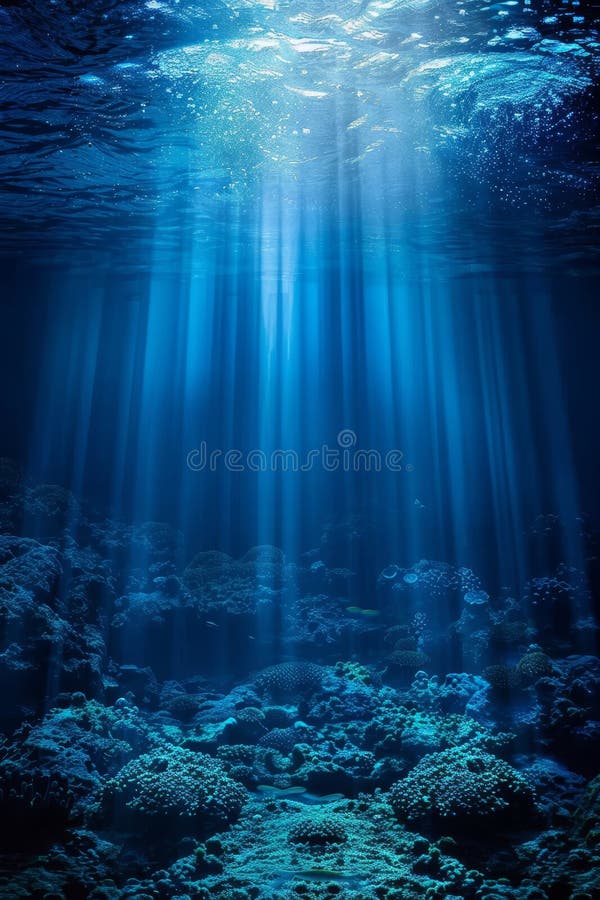 Sunbeams. Light Rays from the Surface Illuminate the Deep Blue Ocean ...