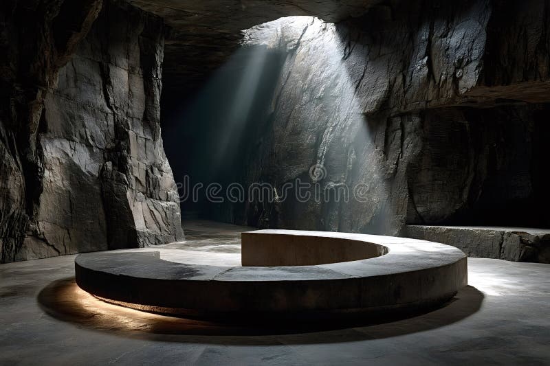 Sunbeams Lighting Modern Concrete Architecture Inside a Mountain Cave ...