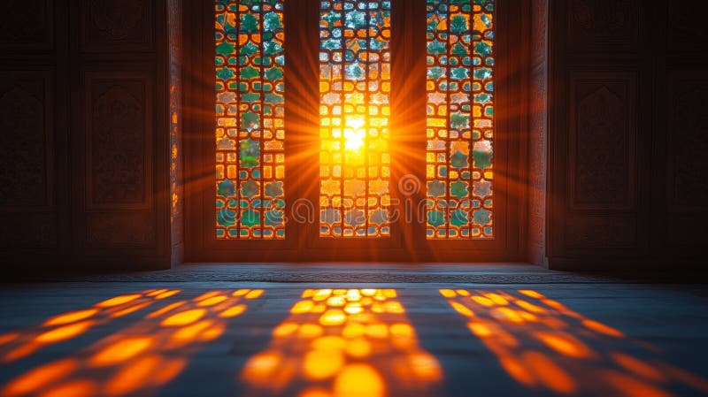 Sunbeams through Ornate Window Stock Illustration - Illustration of ...