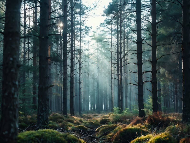 Sunbeams Piercing through a Misty Forest Stock Photo - Image of moss ... Sunbeams Piercing through a Misty Forest Stock Photo - Image of moss ...