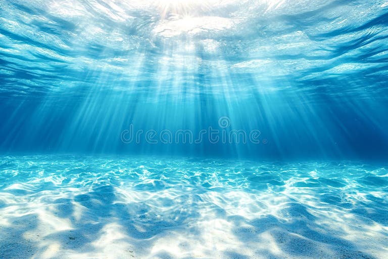 Underwater Tranquil Scene with Sunbeams Illuminating Sandy Seabed Stock ...