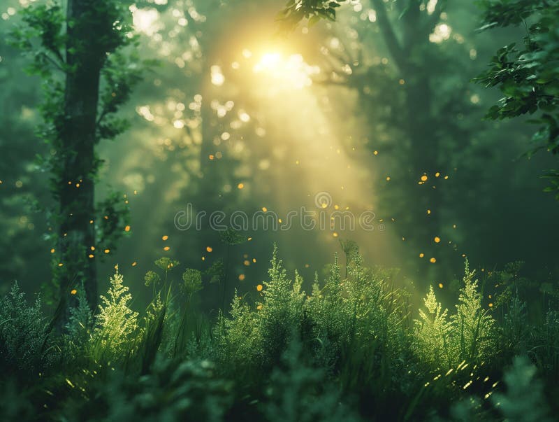 Sunbeams Pour through Trees in Misty Forest, Beautiful Nature at ...