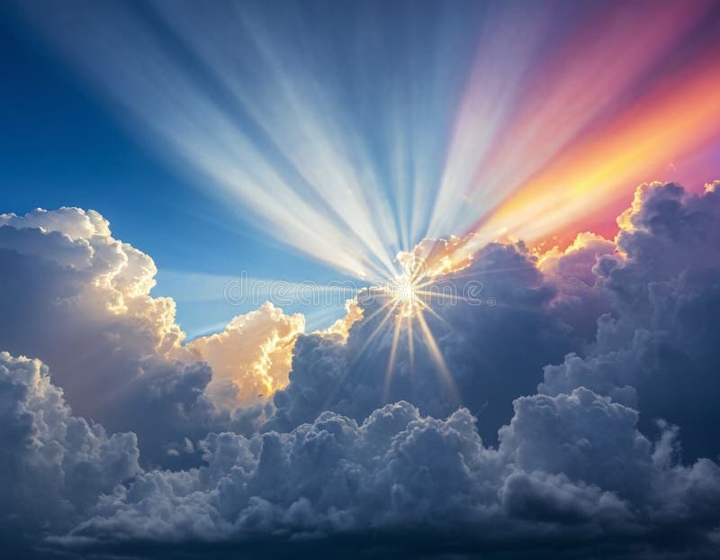 Clouds with Sunbeams Happiness Stock Illustration - Illustration of ...