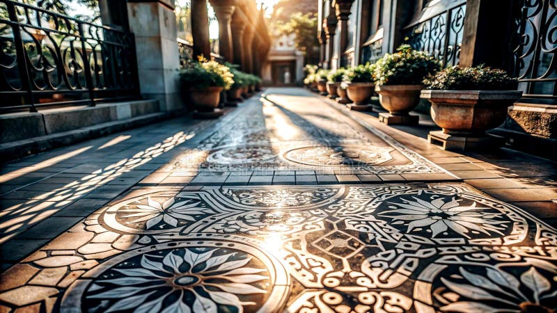 Sunbeams and Shadows Dancing on a Stone Pathway Digital Art Generation ...