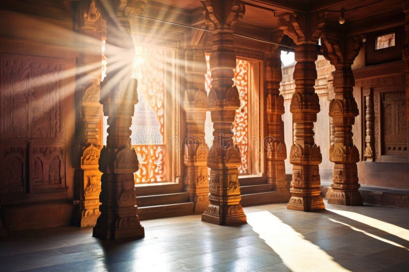 Sunbeams Shining through the Windows of a Hindu Temple, Casting Warm ...