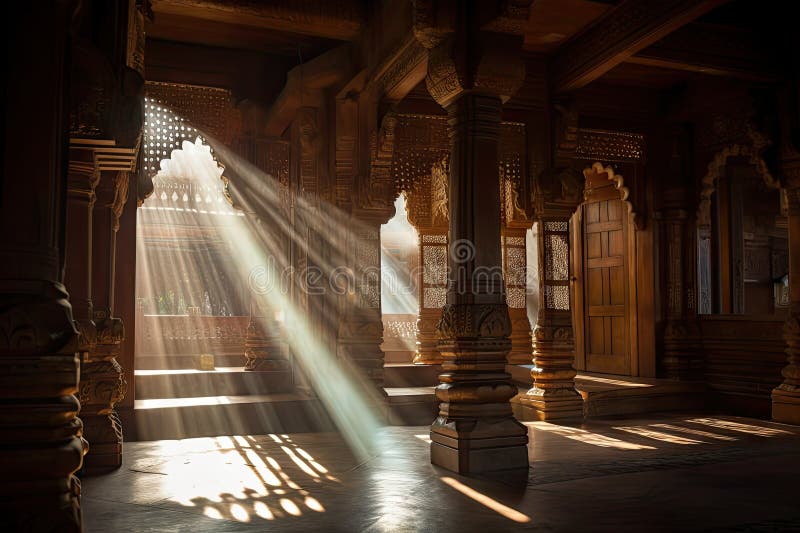 Sunbeams Shining through the Windows of a Hindu Temple, Casting Warm ...