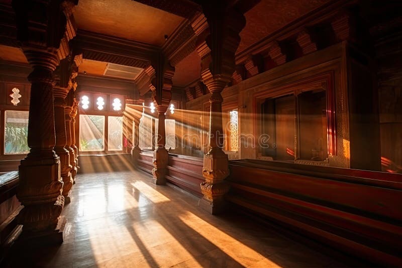 Sunbeams Shining through the Windows of a Hindu Temple, Casting Warm ...