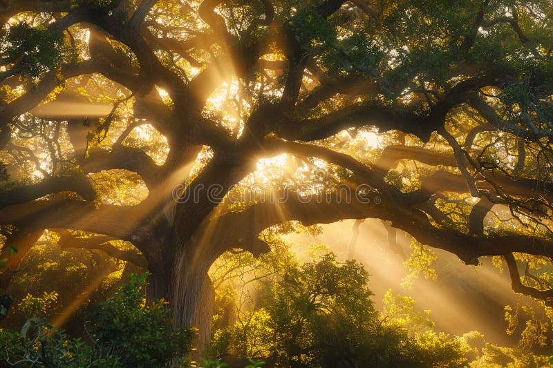 Sunbeams through the Trees stock illustration. Illustration of ...