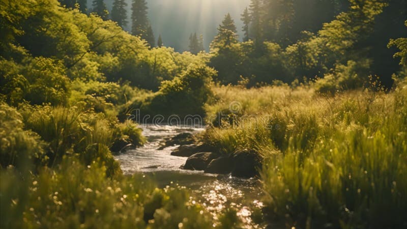Sunbeams through Trees in Forest Stream Stock Footage - Video of ...