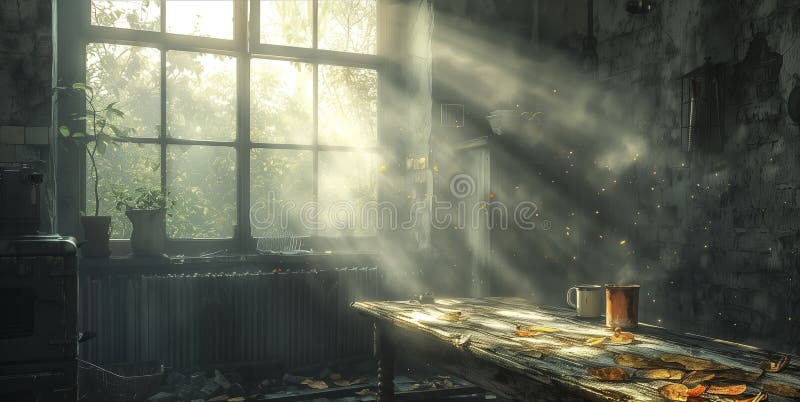 Sunbeams through a Window in an Old Kitchen Stock Photo - Image of cozy ...