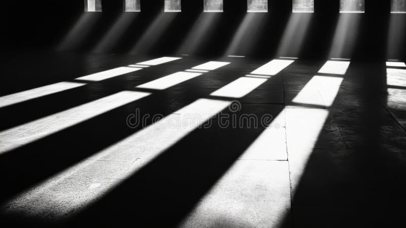 Sunbeams through Windows Casting Long Shadows on a Tiled Floor Stock ...