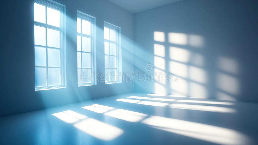 Sunbeams through Windows in Empty Room, Ideal for Presentation Backdrop ...