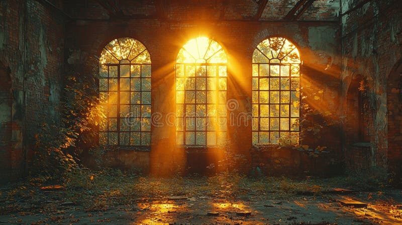 Sunbeams through Windows stock illustration. Illustration of derelict ...
