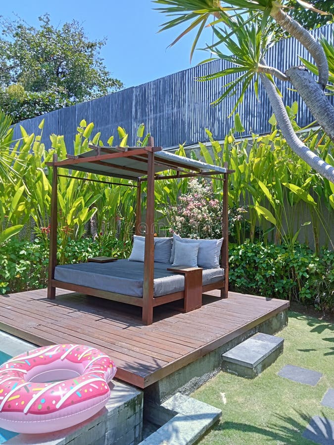 Sunbed on the Pool Dek Villa in Bali Stock Image - Image of villa, pool ...