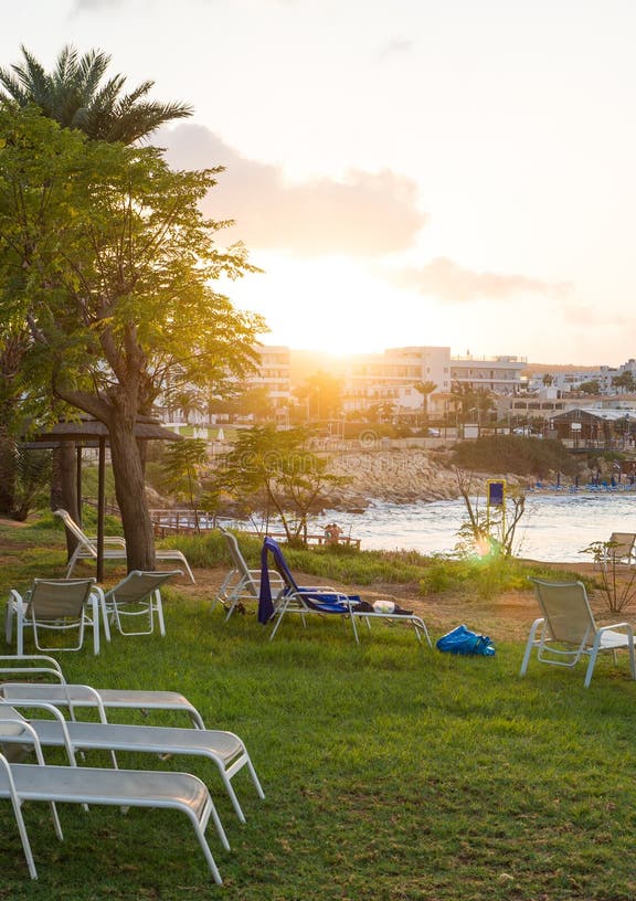 Fig Tree Beach in Protaras on Sunset. Stock Image - Image of people ...