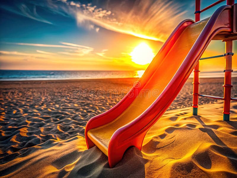 SunBleached Playground Slide on an Empty Beach a Macro Exploration of ...