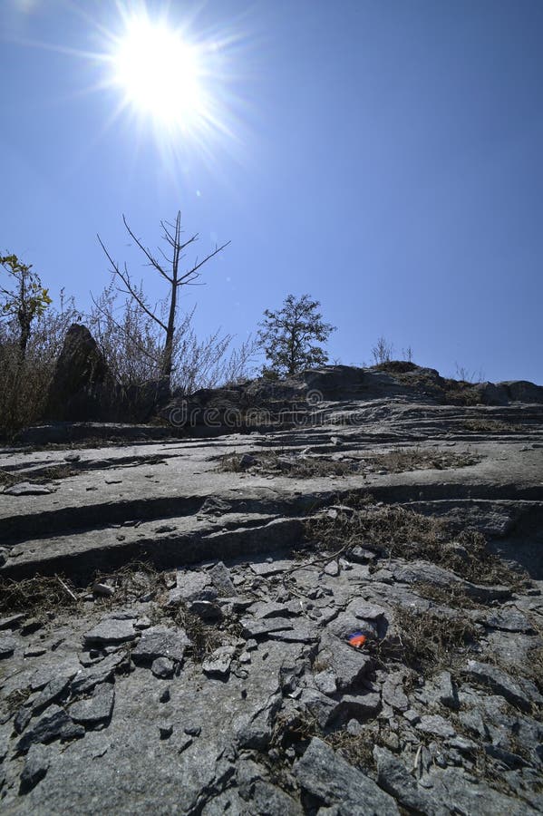 Sunburst and Clear Skies in a Stone Quarry, India. Stock Photo - Image ...