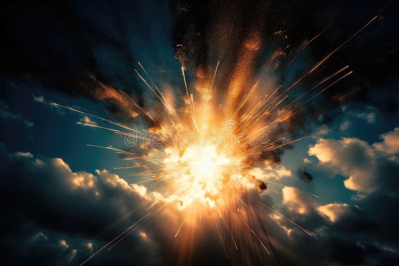 A Sunburst of Explosions in the Sky, with Rays of Light Shooting ...