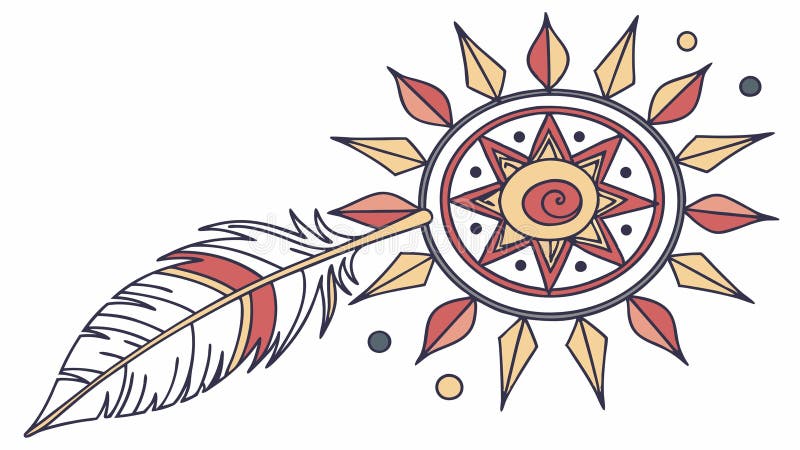 Sunburst with Feather and Pattern, Bohemian Sun Art, Vector Design ...