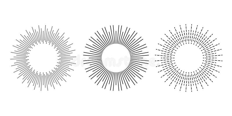 Sunburst Frames Set. Retro Sun Light Rays Element Collection Stock ...