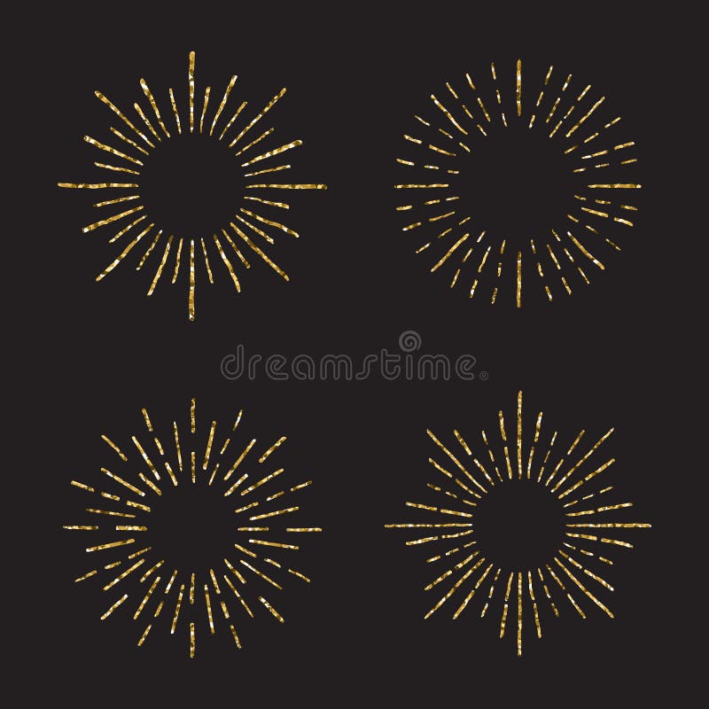 Sunburst Set Gold Glitter Style Isolated on Transparent Background ...