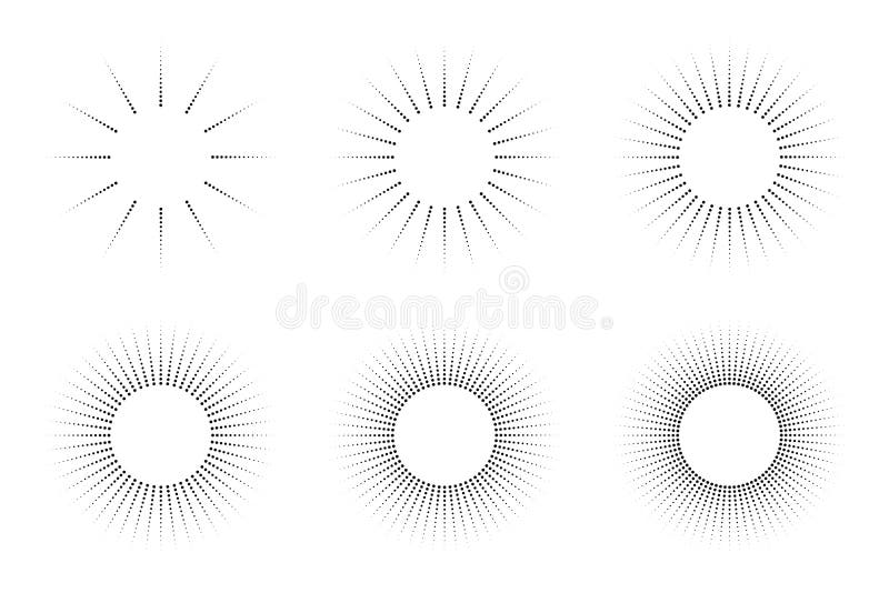 Sunburst Icon Set. Sun Rays Emblem. Circle Frame. Line and Dots Rays ...