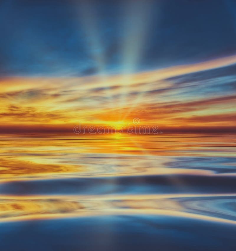 Sunburst Over Smooth, Tranquil Water Stock Photo - Image of calm, bliss ...