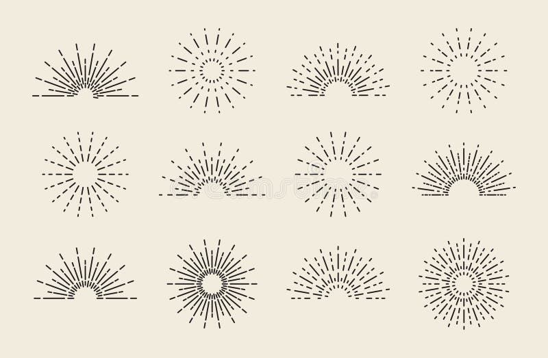 Sunburst Rays Design Elements, Sun Rays Decorative Frames. Line Art ...