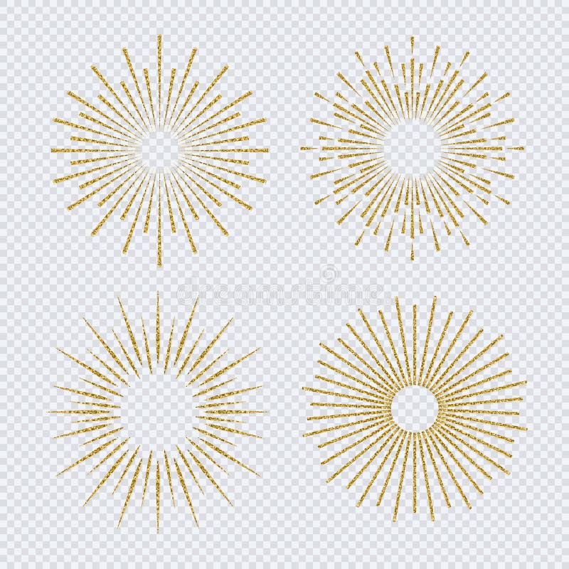 Sunburst Set Gold Glitter Style Isolated on Transparent Background ...