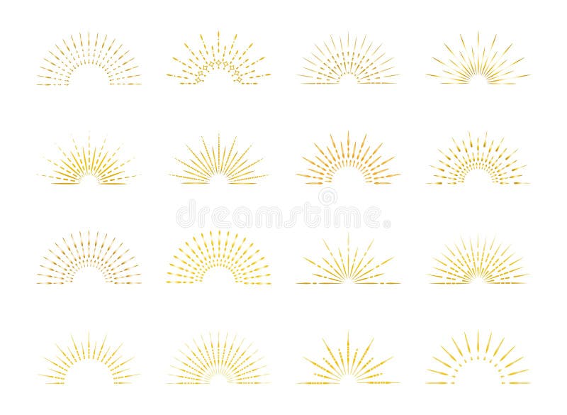 Sunburst Set Gold Style. Sunlight Logo Icon Emblem for Your Design ...