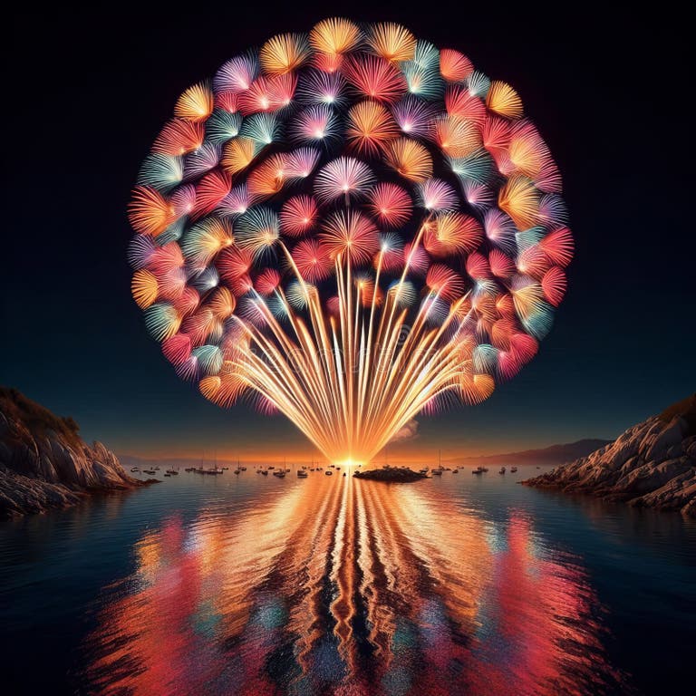 72 98. Sunburst Vertical Shells_ Large, Spherical Fire Stock Photo ...